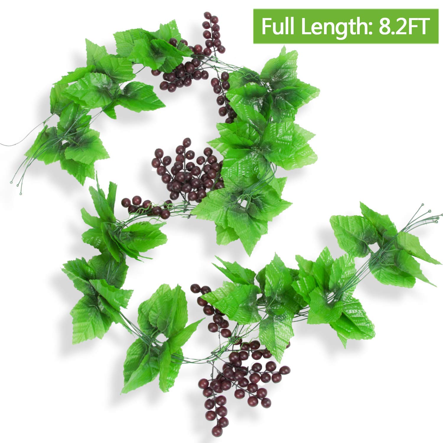 Meiliy 8FT 5pcs Artificial Greenery Chain Grapes Vines Leaves Foliage Simulation Fruits for Home Room Garden Wedding Garland Outside Decoration