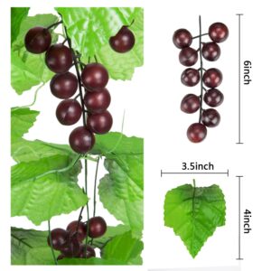 Meiliy 8FT 5pcs Artificial Greenery Chain Grapes Vines Leaves Foliage Simulation Fruits for Home Room Garden Wedding Garland Outside Decoration