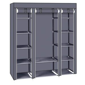 59" sp512 portable closet organizer non-woven fabric clothes wardrobe closet shelves,quick and easy to assemble (grey)