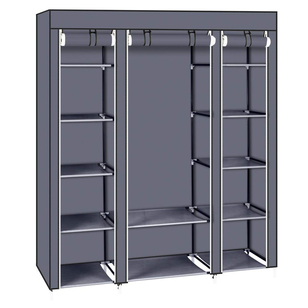 59" SP512 Portable Closet Organizer Non-Woven Fabric Clothes Wardrobe Closet Shelves,Quick and Easy to Assemble (Grey)