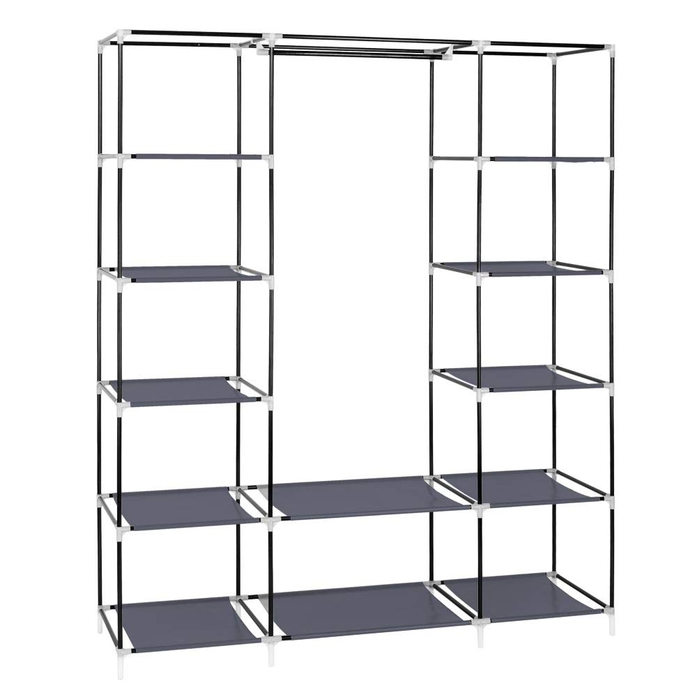 59" SP512 Portable Closet Organizer Non-Woven Fabric Clothes Wardrobe Closet Shelves,Quick and Easy to Assemble (Grey)