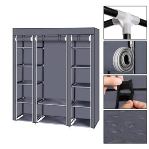 59" SP512 Portable Closet Organizer Non-Woven Fabric Clothes Wardrobe Closet Shelves,Quick and Easy to Assemble (Grey)