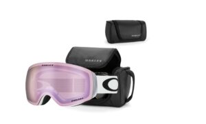 oakley flight deck xm snow goggle (matte white frame/prizm hi pink iridium lens) with large goggle soft case