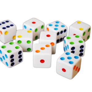 Hobby Monsters 10 D6 16mm White Dice with Multi-Colored Pips