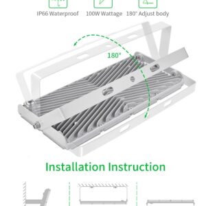 Viugreum 100W LED Flood Light, 8000LM 6000K Daylight White, 500W Halogen Bulb Equivalent, Super Bright Slim Outdoor Work Light IP66 Waterproof Security Light Fixture for Garage, Garden, Lawn, Yard