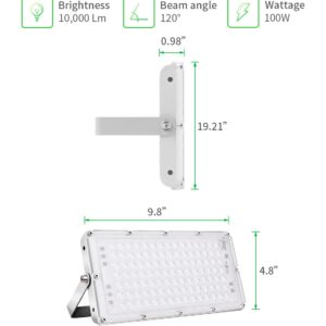 Viugreum 100W LED Flood Light, 8000LM 6000K Daylight White, 500W Halogen Bulb Equivalent, Super Bright Slim Outdoor Work Light IP66 Waterproof Security Light Fixture for Garage, Garden, Lawn, Yard