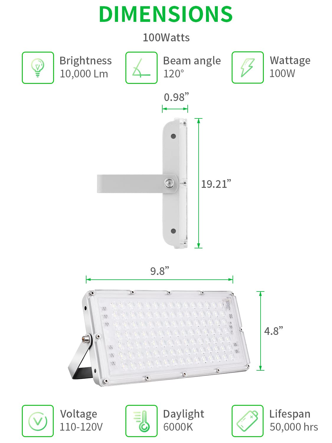 Viugreum 100W LED Flood Light, 8000LM 6000K Daylight White, 500W Halogen Bulb Equivalent, Super Bright Slim Outdoor Work Light IP66 Waterproof Security Light Fixture for Garage, Garden, Lawn, Yard