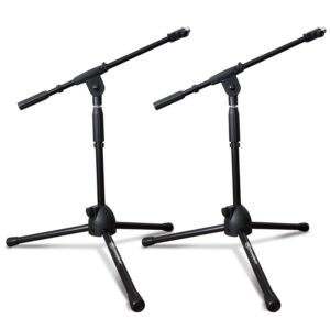 axcessables low-profile microphone tripod stand with boom arm | adjustable height short floor mic stand with boom | kick drum mike stands |guitar amp stands (2-pack)