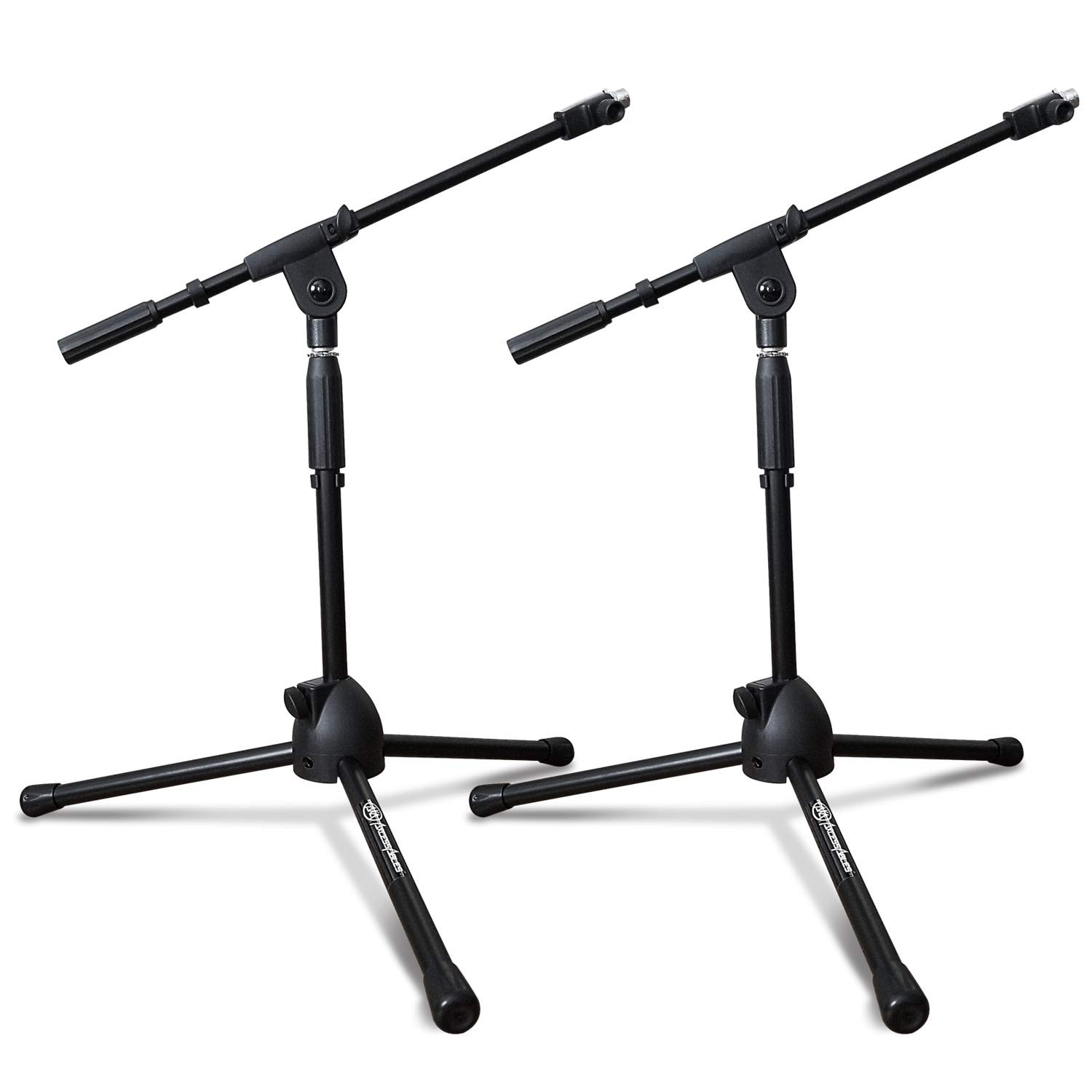 AxcessAbles Low-Profile Microphone Tripod Stand with Boom Arm | Adjustable Height Short Floor Mic Stand with Boom | Kick Drum Mike Stands |Guitar Amp Stands (2-Pack)