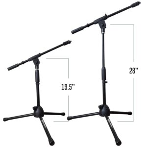 AxcessAbles Low-Profile Microphone Tripod Stand with Boom Arm | Adjustable Height Short Floor Mic Stand with Boom | Kick Drum Mike Stands |Guitar Amp Stands (2-Pack)