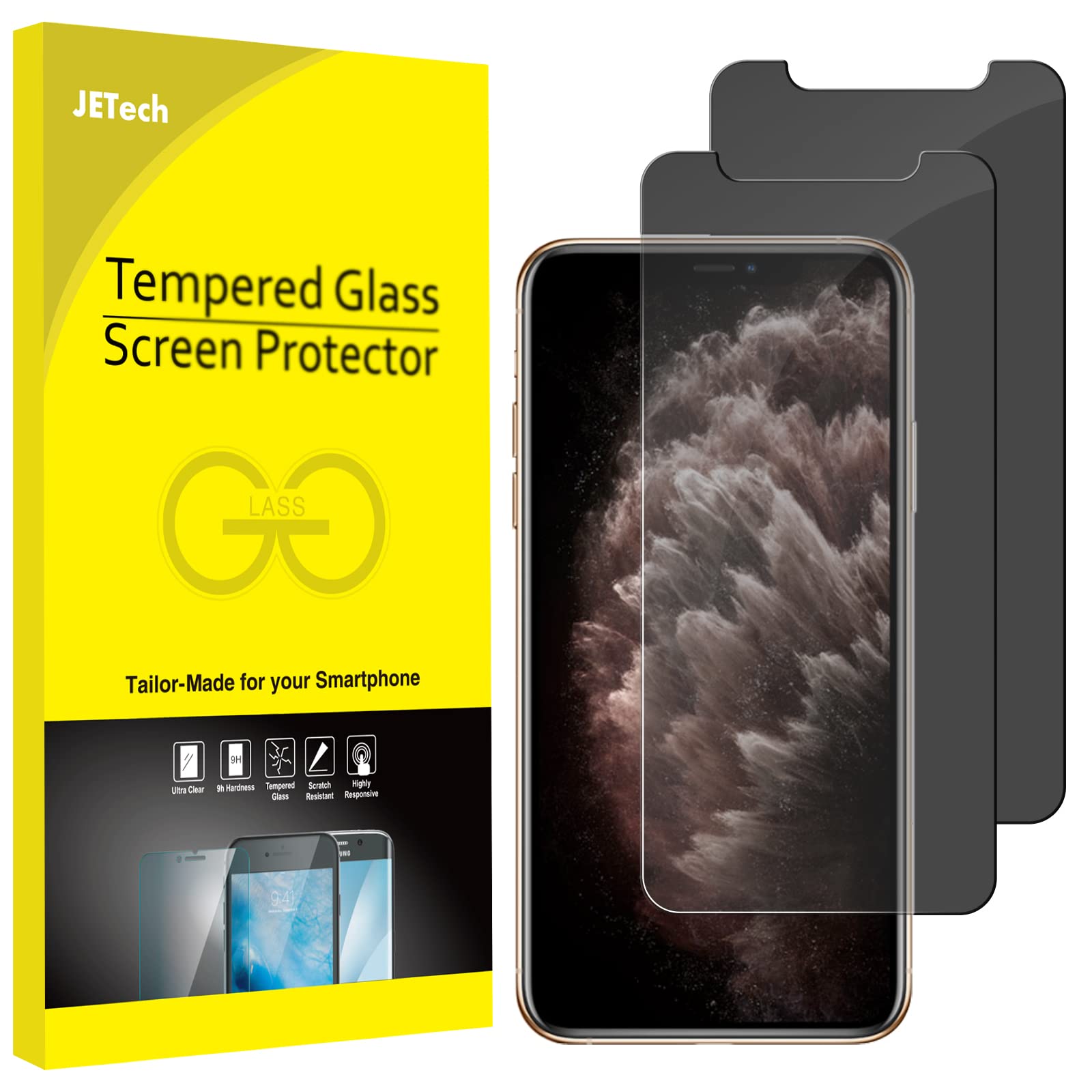 JETech Privacy Screen Protector for iPhone 11 Pro Max and iPhone Xs Max 6.5-Inch, Anti Spy Tempered Glass Film, 2-Pack