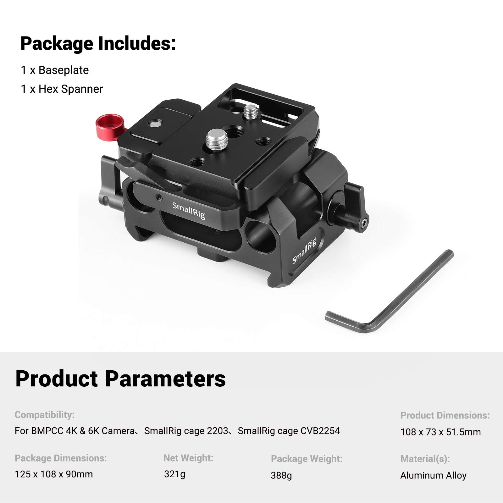 SMALLRIG BMPCC Baseplate for Manfrotto 501PL Compatible with Black Design Pocket Cinema Camera 4K & 6K – 2266