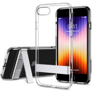 esr metal kickstand compatible with iphone se 2022 case/iphone se 2020 case/iphone 8 case, patented two-way stand, powerful drop protection, for iphone se 3/2 case, clear