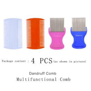 zYoung 4 Pcs Head Hair Comb Including 2 Pieces Hair Comb Double Sided 2 Pieces Removal Dandruff Comb with Metal Teeth