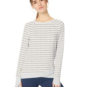 Danskin Women's Crisscross Tunic Pullover Sweatshirt (XX-Large, Cream Heather/Grey Stripe)