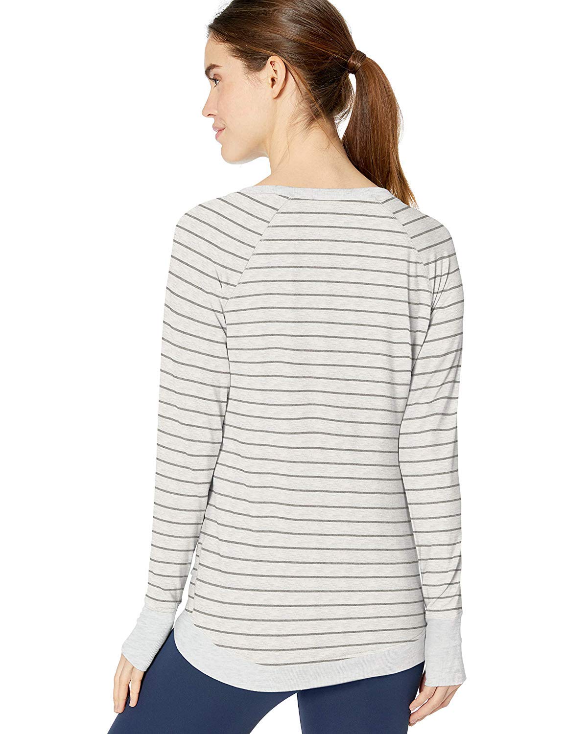 Danskin Women's Crisscross Tunic Pullover Sweatshirt (XX-Large, Cream Heather/Grey Stripe)