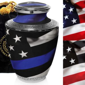 blue line flag police cremation urns for adults for funeral, burial or home. cremation urns for ashes adult male large urns for dad and cremation urns for human ashes large