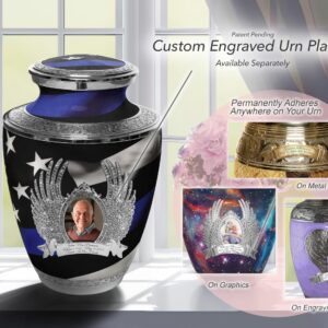 Blue Line Flag Police Cremation Urns for Adults for Funeral, Burial or Home. Cremation Urns for Ashes Adult Male Large Urns for Dad and Cremation Urns for Human Ashes Large