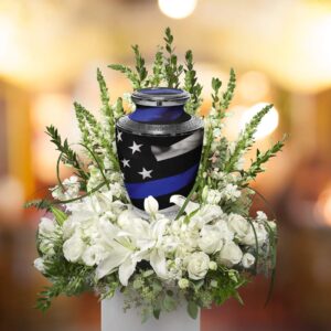 Blue Line Flag Police Cremation Urns for Adults for Funeral, Burial or Home. Cremation Urns for Ashes Adult Male Large Urns for Dad and Cremation Urns for Human Ashes Large