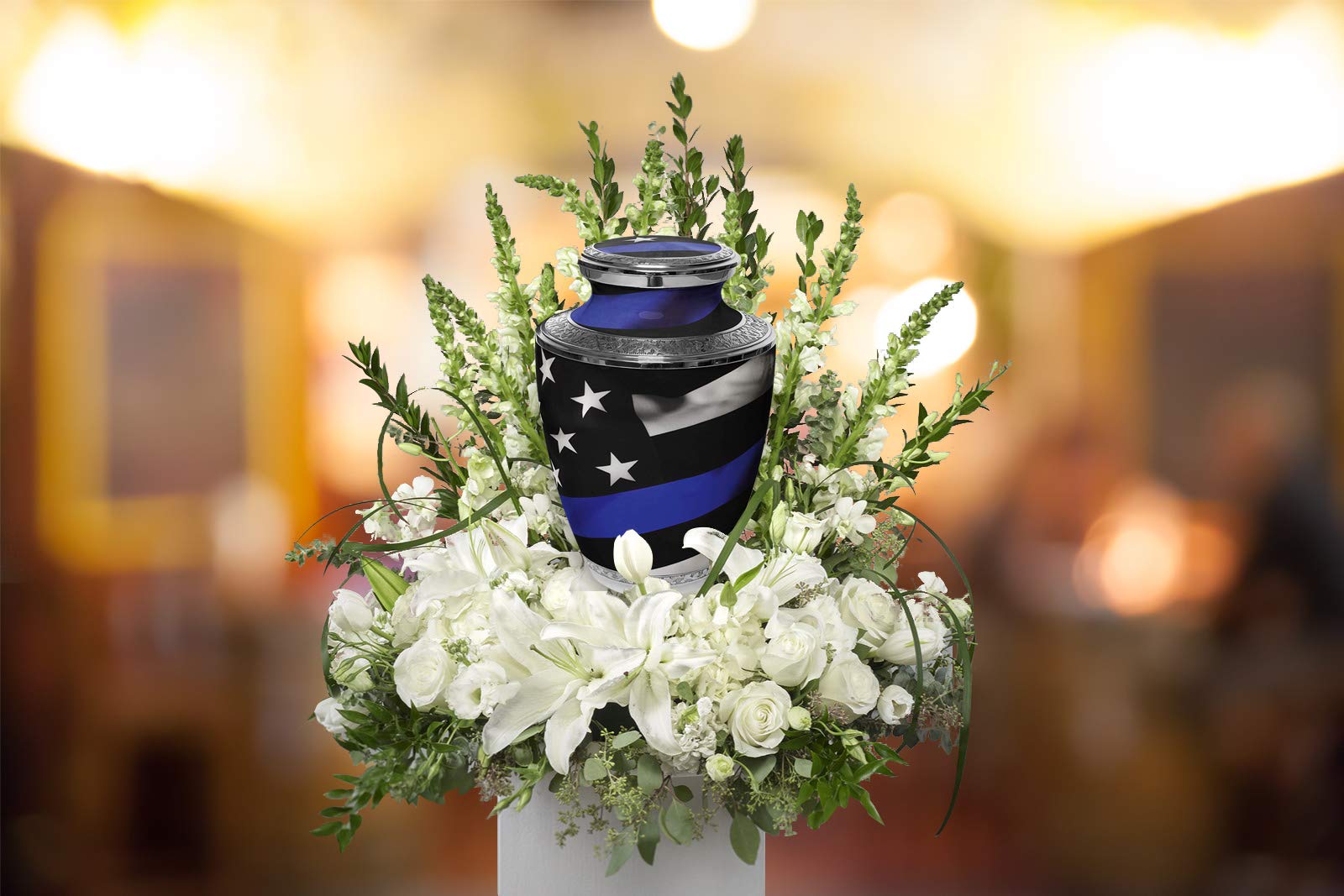 Blue Line Flag Police Cremation Urns for Adults for Funeral, Burial or Home. Cremation Urns for Ashes Adult Male Large Urns for Dad and Cremation Urns for Human Ashes Large