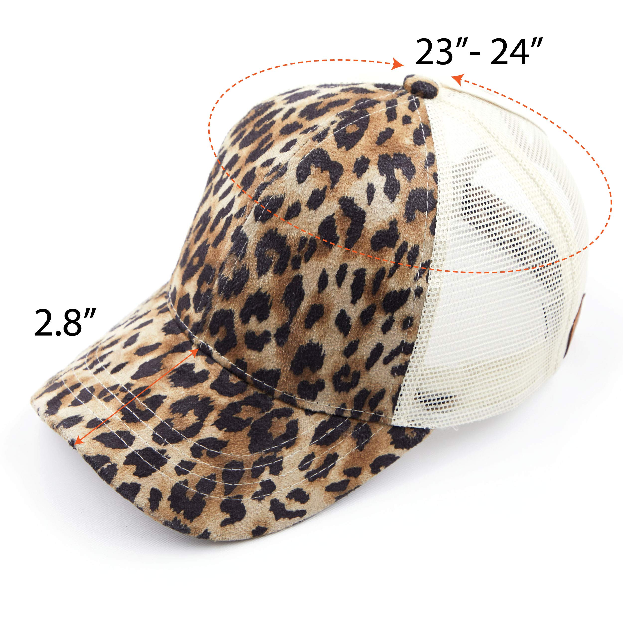 C.C Hatsandscarf Faux Suede Leopard Print Fabric Ponytail Baseball Cap (BT-44) (Leopard)