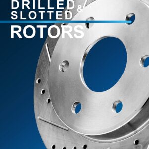 Detroit Axle - Brake Kit for 2012-2020 Ford F-150 [w/Manual Parking Brake] Drilled & Slotted Brake Rotors Ceramic Brakes Pads 2013-2019 Front and Rear Replacement : 13.78" Front & 13.70" Rear Rotors