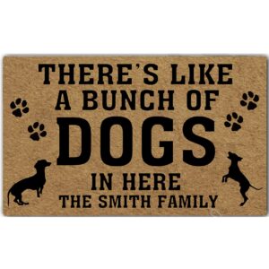 msmr funny door mat personalized [your name] indoor outdoor doormat custom doormat entrance floor mat home office welcome mat 23.6"x15.7" - there's like a bunch of dogs in here