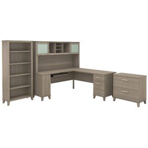 bush furniture somerset 72w l shaped desk with hutch, lateral file cabinet and bookcase