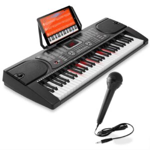 hamzer 61-key electronic keyboard portable digital music piano with lighted keys, microphone & sticker set