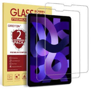 omoton screen protector for ipad air 5th 4th generation (air 5/4, 10.9 inch, 2022/2020) ipad pro 11 inch (2022/2021/2020/2018) tablet - tempered glass, case friendly, apple pencil compatible, 2 pack