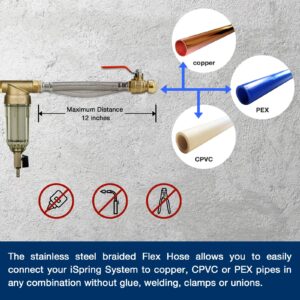 iSpring WSP-50 Reusable Whole House Spin Down Sediment Water Filter 50 Micron with Push to Connect Ball Valve