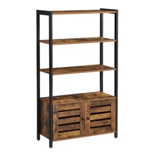 vasagle lowell bookshelf, storage cabinet with 3 shelves and 2 louvered doors, industrial bookcase in living room, study, bedroom, multifunctional, rustic brown ulsc75bx