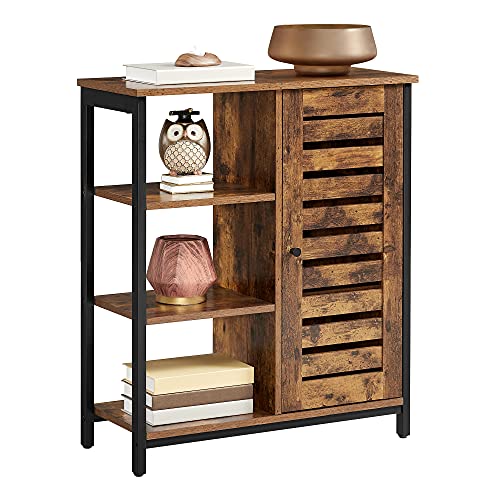 VASAGLE LOWELL Storage Cabinet, Cupboard, Multipurpose Cabinet, 3 Open Shelves and Closed Compartments, for Kitchen, Living Room, Bedroom, Industrial, Rustic Brown and Black ULSC74BX