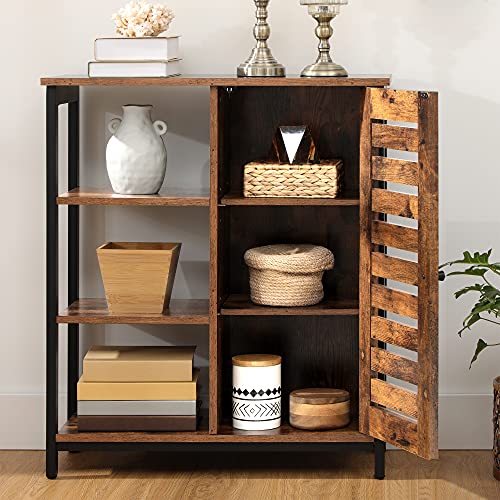 VASAGLE LOWELL Storage Cabinet, Cupboard, Multipurpose Cabinet, 3 Open Shelves and Closed Compartments, for Kitchen, Living Room, Bedroom, Industrial, Rustic Brown and Black ULSC74BX