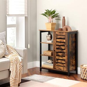 VASAGLE LOWELL Storage Cabinet, Cupboard, Multipurpose Cabinet, 3 Open Shelves and Closed Compartments, for Kitchen, Living Room, Bedroom, Industrial, Rustic Brown and Black ULSC74BX