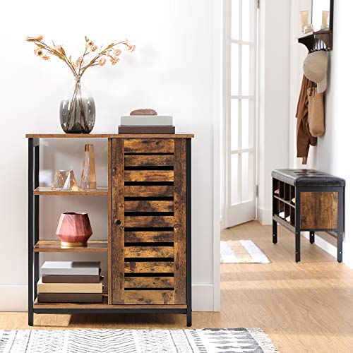 VASAGLE LOWELL Storage Cabinet, Cupboard, Multipurpose Cabinet, 3 Open Shelves and Closed Compartments, for Kitchen, Living Room, Bedroom, Industrial, Rustic Brown and Black ULSC74BX