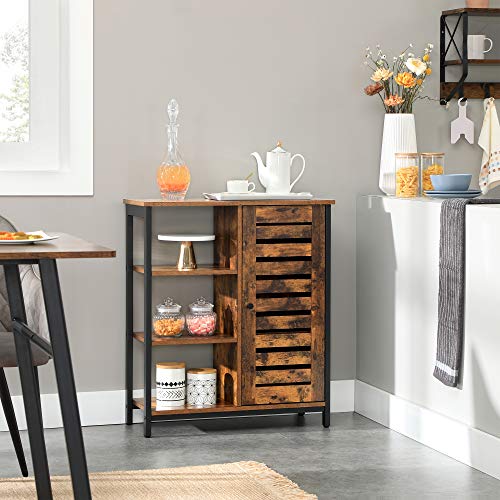 VASAGLE LOWELL Storage Cabinet, Cupboard, Multipurpose Cabinet, 3 Open Shelves and Closed Compartments, for Kitchen, Living Room, Bedroom, Industrial, Rustic Brown and Black ULSC74BX