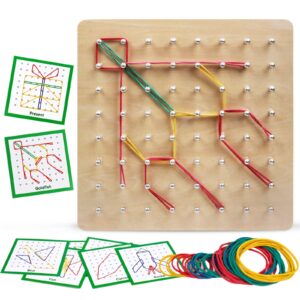 kizh wooden geoboard math manipulative material graphical geo board montessori educational toys array block pattern cards and rubber bands stem puzzle matrix 8x8 brain teaser toys