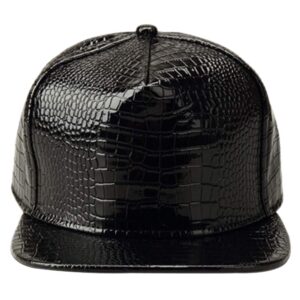 xrdss men women pu leather hip-hop flat bill snapback hat crocodile baseball caps black