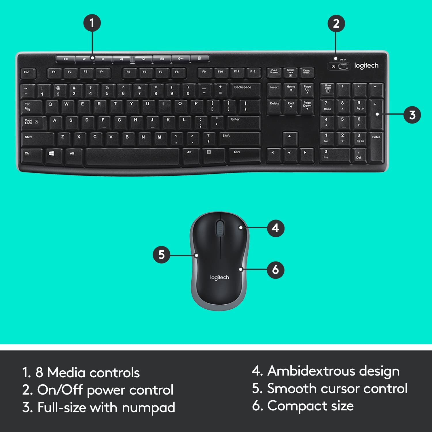 Logitech MK270 Wireless Keyboard and Mouse Combo - Keyboard and Mouse Included, 2.4GHz Dropout-Free Connection, Long Battery Life (Renewed)