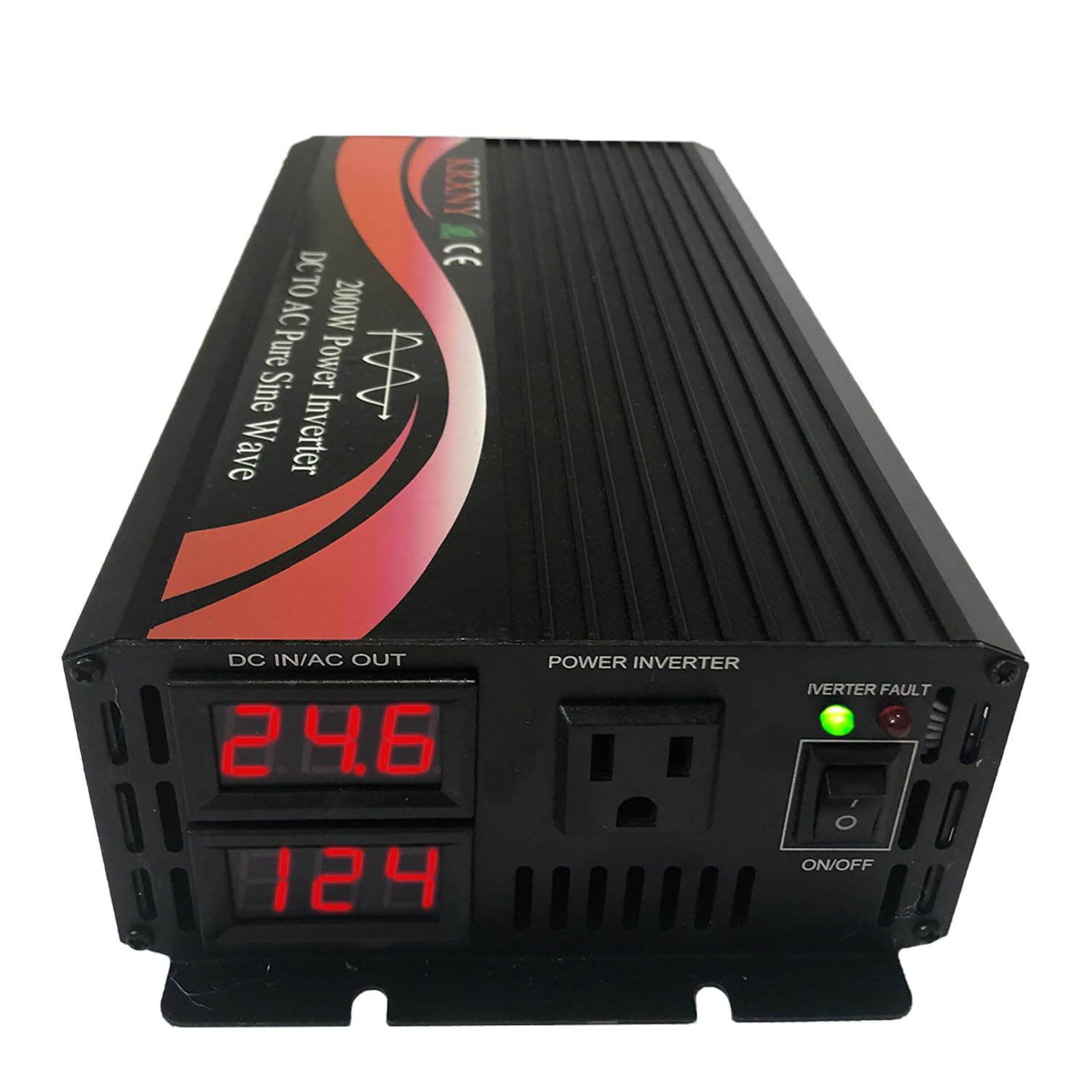 KRXNY 2000W 24V DC to 110V 120V AC 60HZ Pure Sine Wave Power Inverter Converter with LED Display for Car RV Home Solar