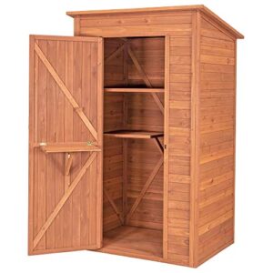 Leisure Season DSS8721 Deep Storage Shed with Drop Table - Brown - Tall Outdoor Wooden Box Lockers for Lawn, Garden, Backyard, Porch - 2 Interior Shelves for Supplies, Tools - Weatherproof Organizer