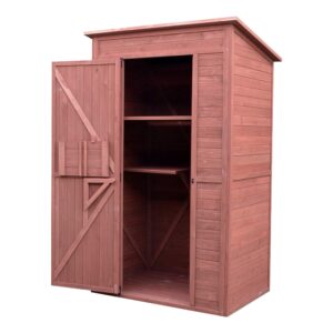 Leisure Season DSS8721 Deep Storage Shed with Drop Table - Brown - Tall Outdoor Wooden Box Lockers for Lawn, Garden, Backyard, Porch - 2 Interior Shelves for Supplies, Tools - Weatherproof Organizer