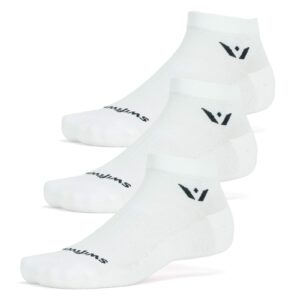 swiftwick - performance one (3 pairs) running & golf socks, lightweight cushion (white, large)