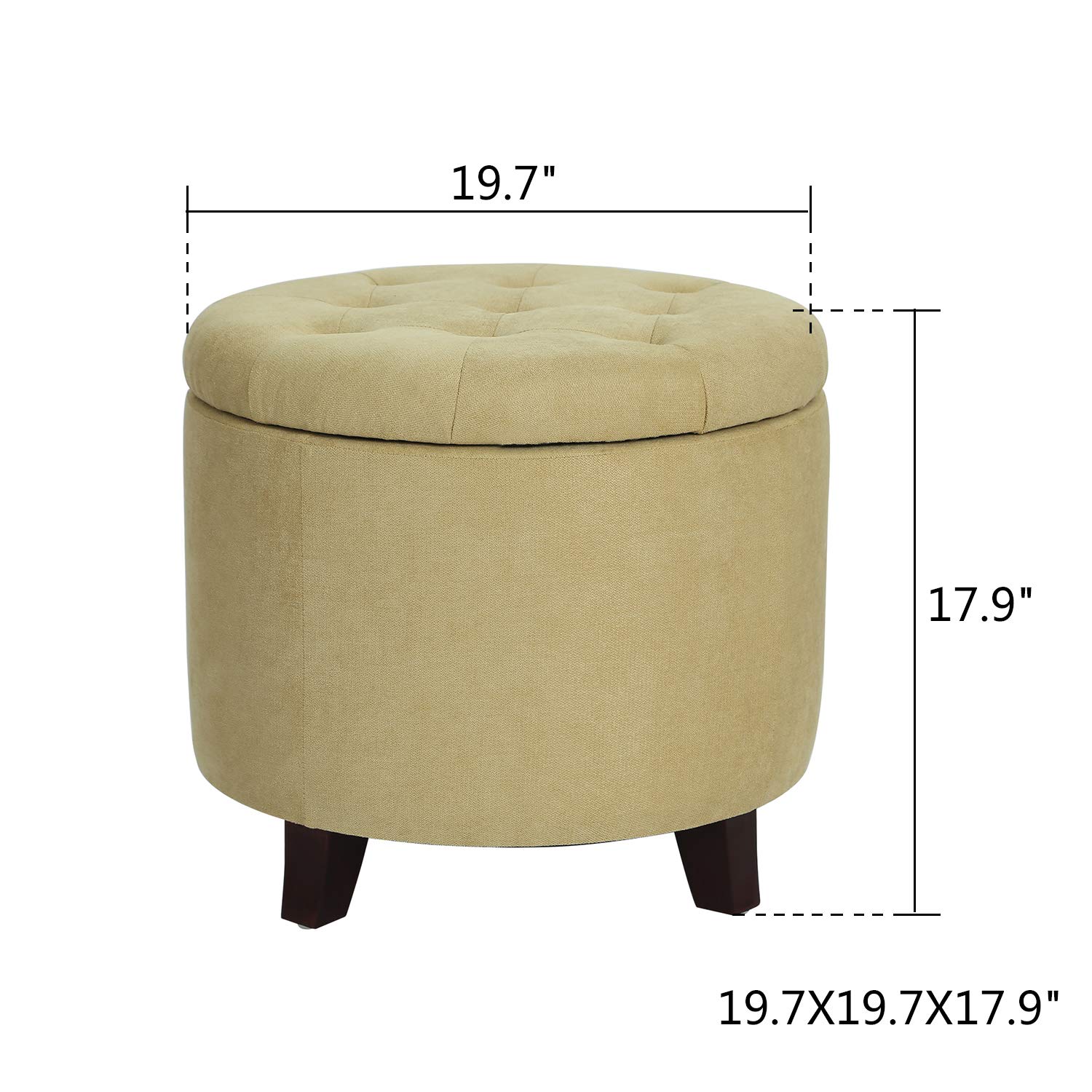 Adeco Fabric Cushion Round Button Tufted Lift Top Storage Footstool, Height 17 Inches Ottomans & Storage Ottomans, Flax Yellow