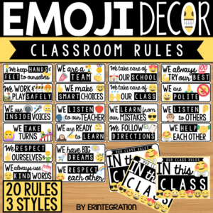 classroom rules & expectations posters with emojis - positive phrasing – 20 rules – 3 styles