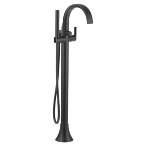 moen doux matte black one-handle freestanding floor mount bathtub filler with handshower, free standing tub faucet, s3105bl