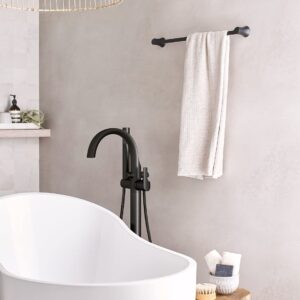 Moen Doux Matte Black One-Handle Freestanding Floor Mount Bathtub Filler with Handshower, Free Standing Tub Faucet, S3105BL