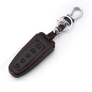 royalfox 5 buttons genuine leather smart keyless entry remote key fob case cover keychain for ford edge escape explorer flex focus taurus fusion c-max lincoln mks mkt mkx m3n5wy8609