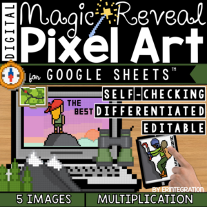 multiplication & division fact practice on google sheets - self checking - growth mindset themed - magic reveal - digital pixel art (editable)